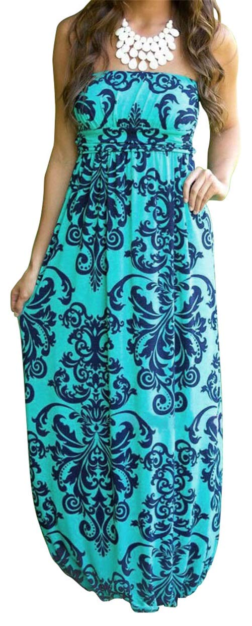 PRIMODA Womens Strapless Tube Top Maxi Dress Floral Boho Beach Dress ...