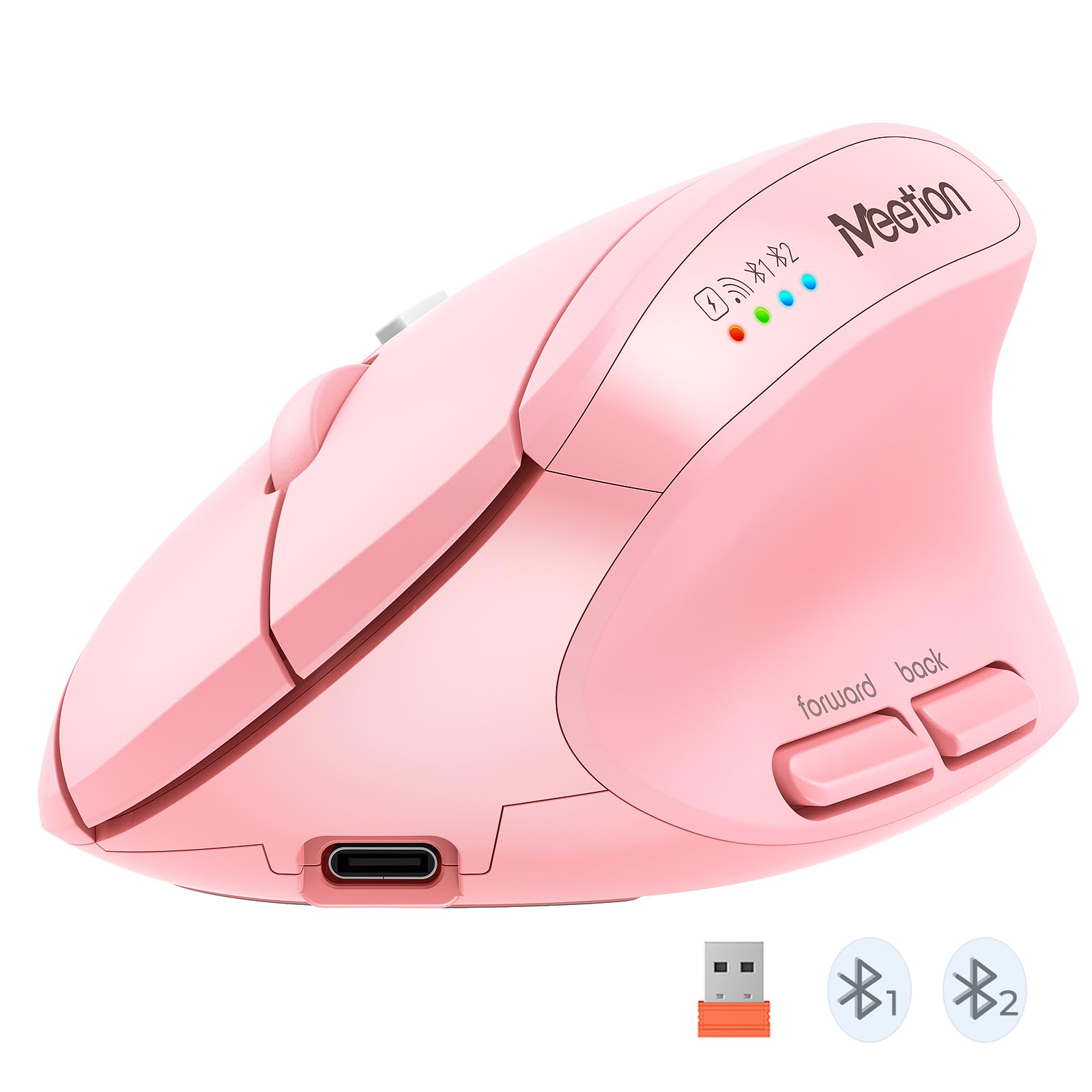 MEETION Pink Wireless Mouse, Ergonomic Mouse, Bluetooth Vertical ...