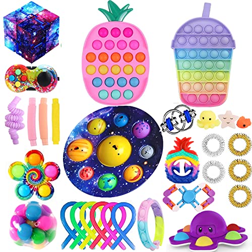 43Pcs Fidget Pack Fidget Toy Set Anti-Anxiety Tools,Sensory Push Pop-On-It Fidget Toy Pack with ...