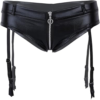 Agoky Damen Wetlook Hotpants Ouvert-Slip mit Reißverschluss Lack Leder Shorts Unterhose ...
