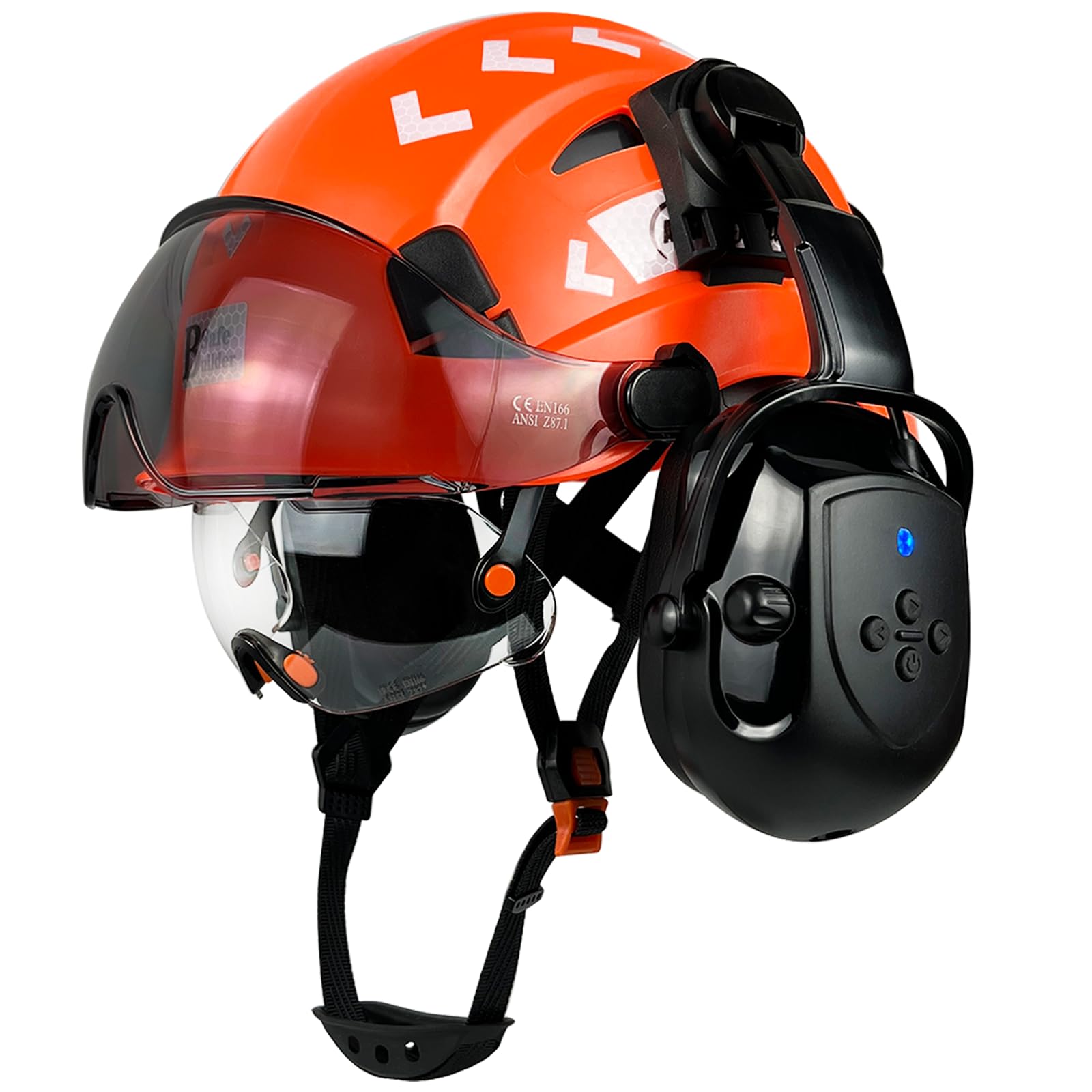 SAFEBUILDER Safety Helmet with Visor Bluetooth Ear Muffs SNR 26dB Hard ...