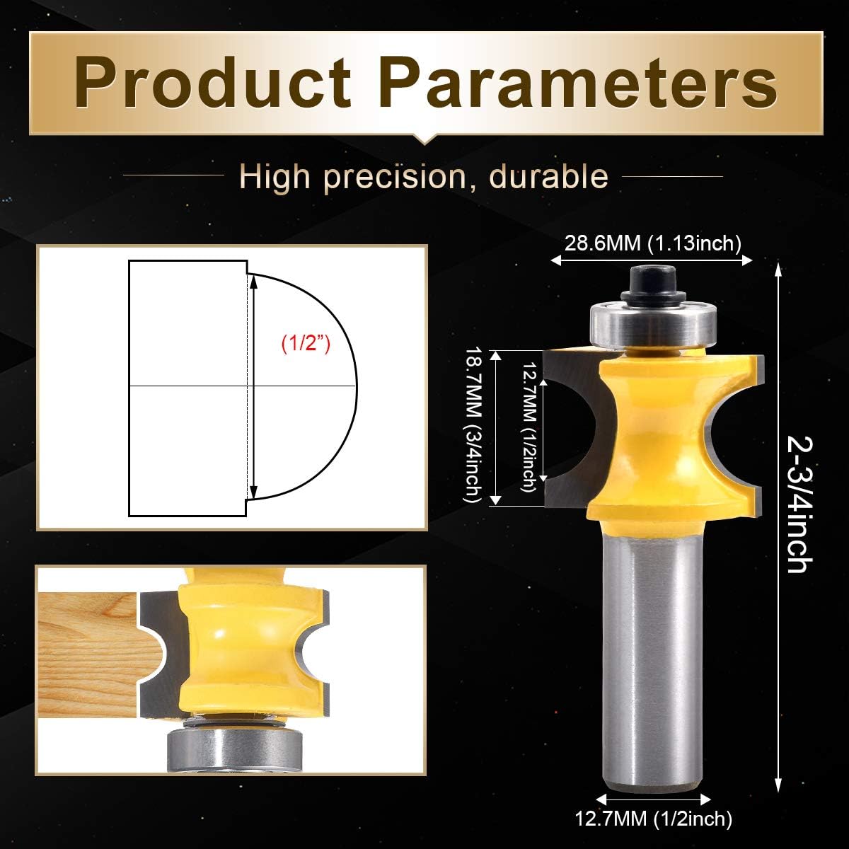 KATUR Bullnose and Bead Router Bit, Column Face and Chair Rail Molding ...
