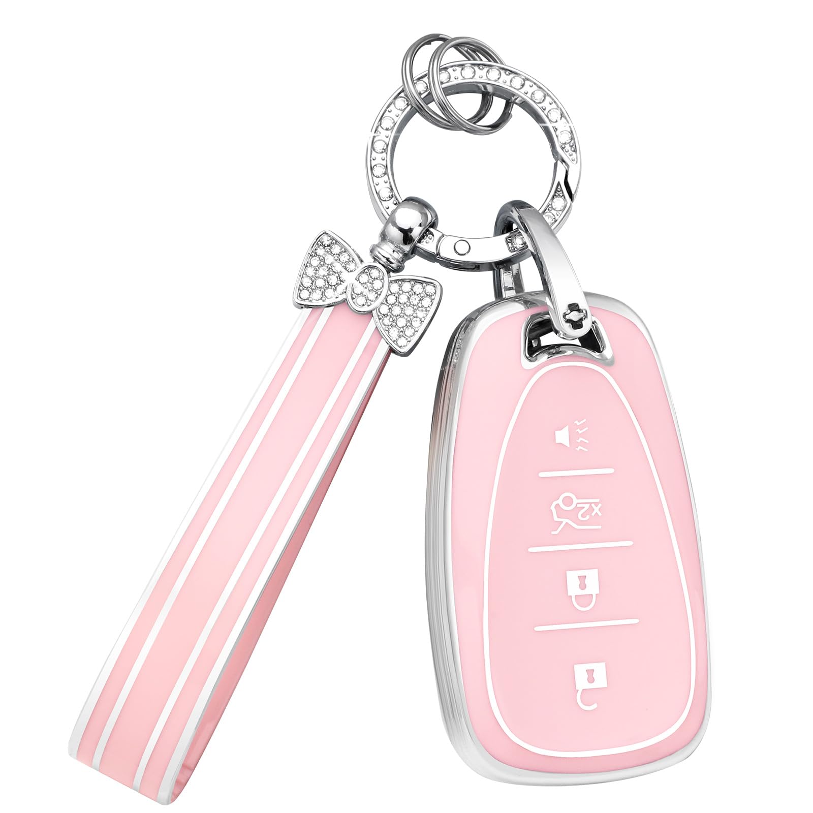 PIFOOG Key Fob Cover for Chevy 4 Buttons Pink Car Keys Shell Case Bling ...