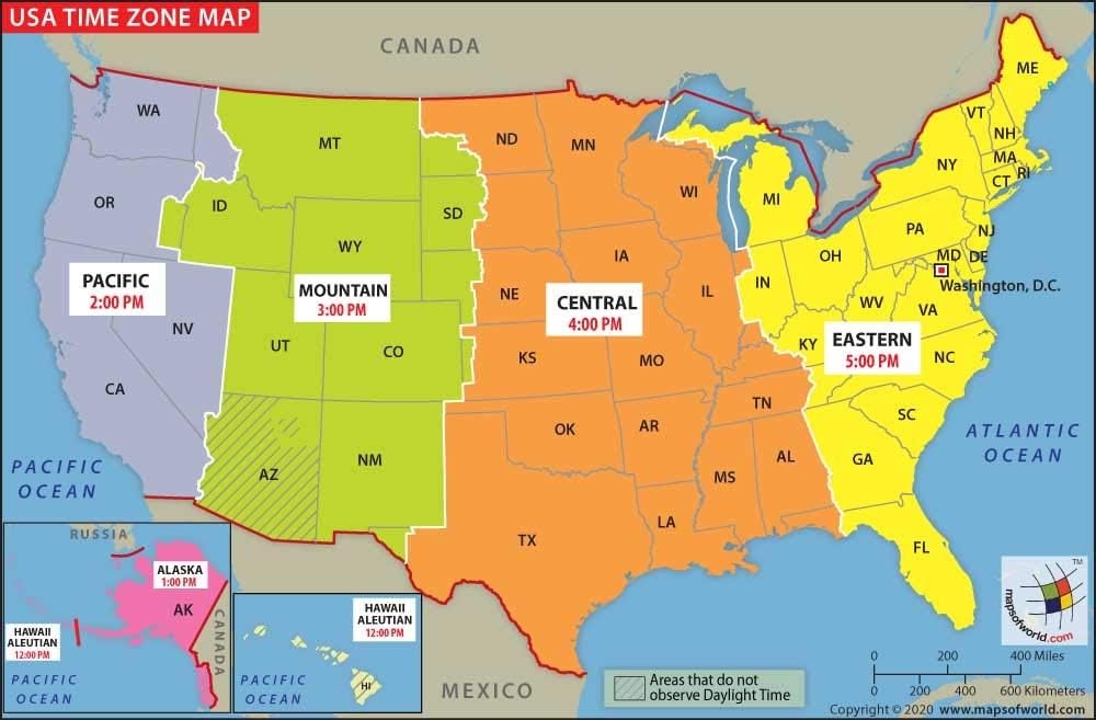 Time Zone Map Usa Printable