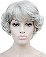 Amazon.com : Kalyss Sliver Grey Short Curly Wigs with Hair Bangs for ...