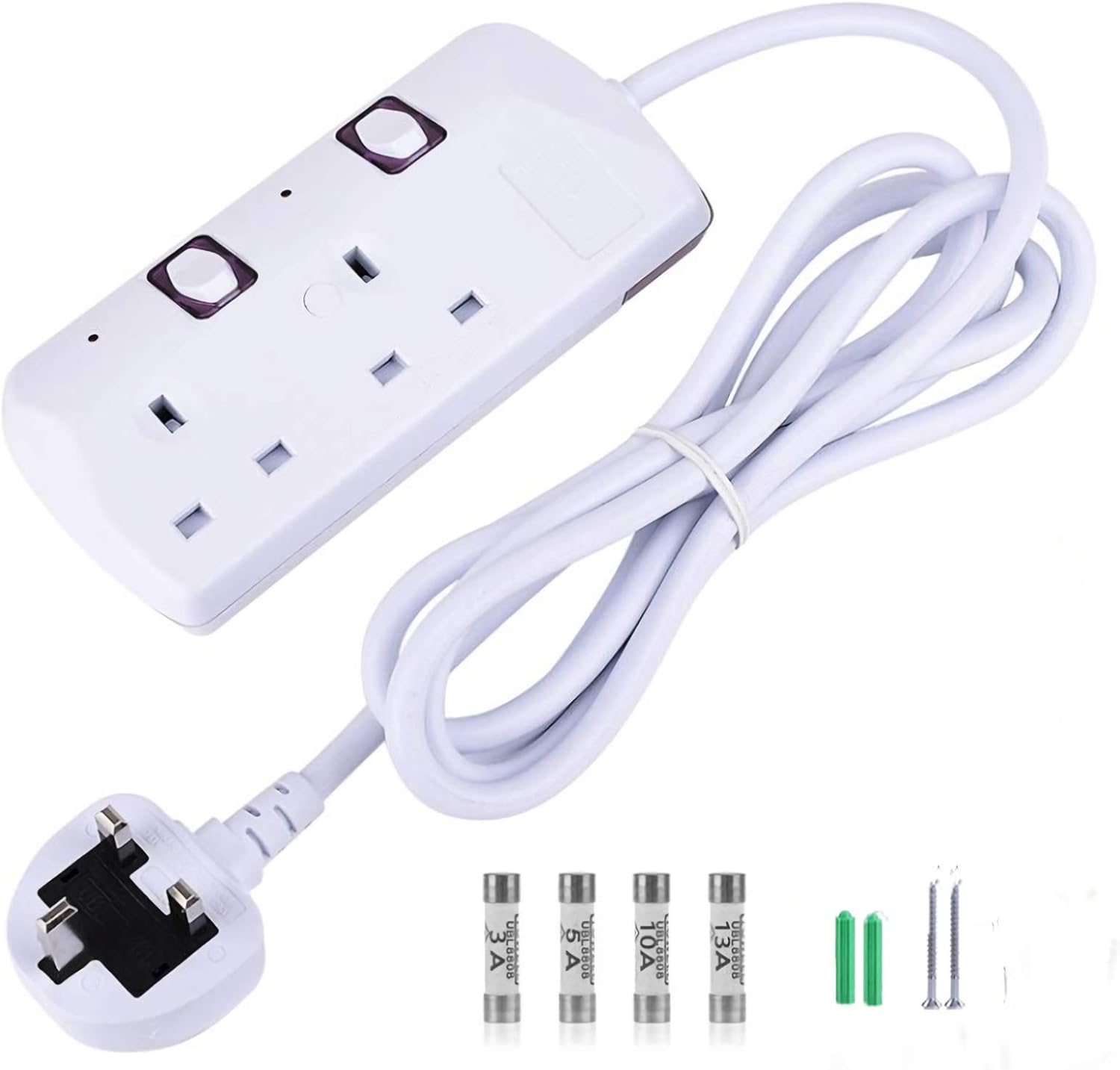 2 Way Outlets Extension Lead with Switches Portable Power Sockets ...