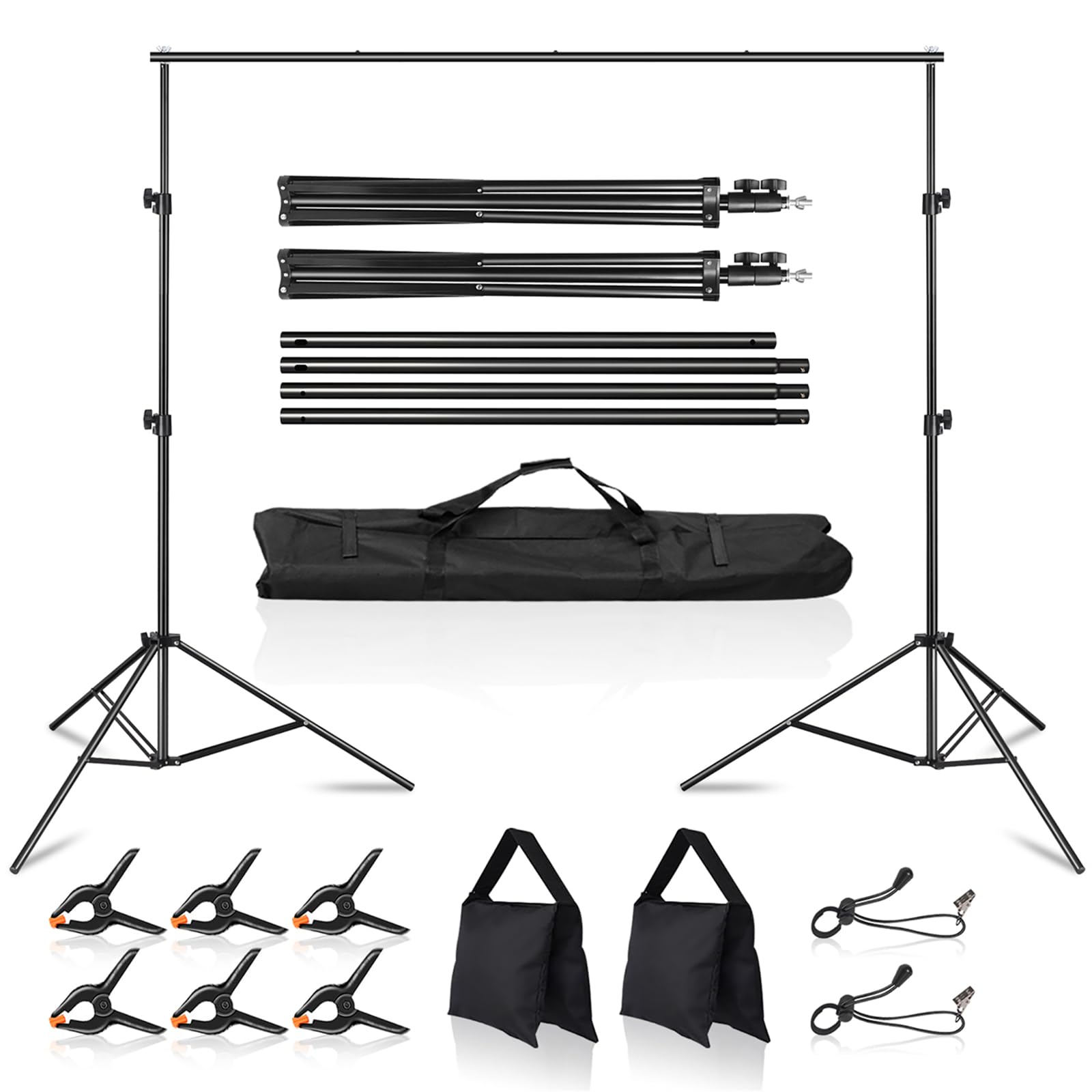 MSKIRA Photo Backdrop Stand Kit 10ft X 7.5ft, Adjustable Background ...