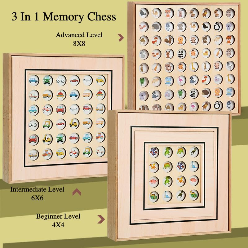 3 in 1 Montessori Wooden Memory Chess Board Game: Images Memory ...