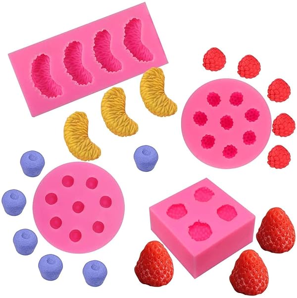 4 Pieces Fruit Shaped Silicone Fondant Molds Strawberry Orange ...