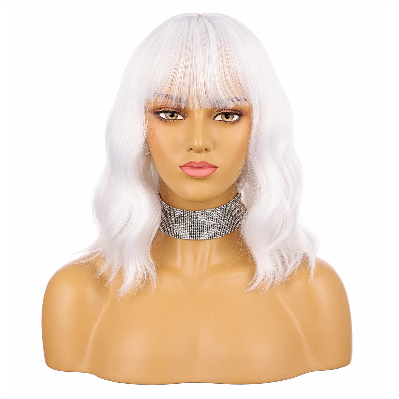 eNilecor White Wig,Short Bob Wig for Women, Curly Wavy Colored Wigs ...