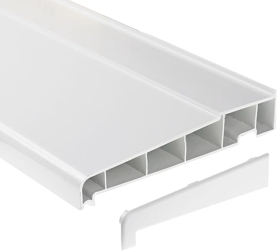 180mm x 2m White UPVC Plastic External Window Sill with 2 End Caps ...