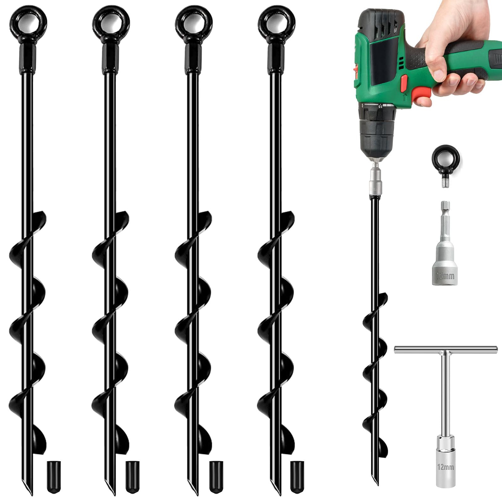 Fabulas Ground Anchors Screw in, 18 Inch 4 Pack Spiral Swing Set ...