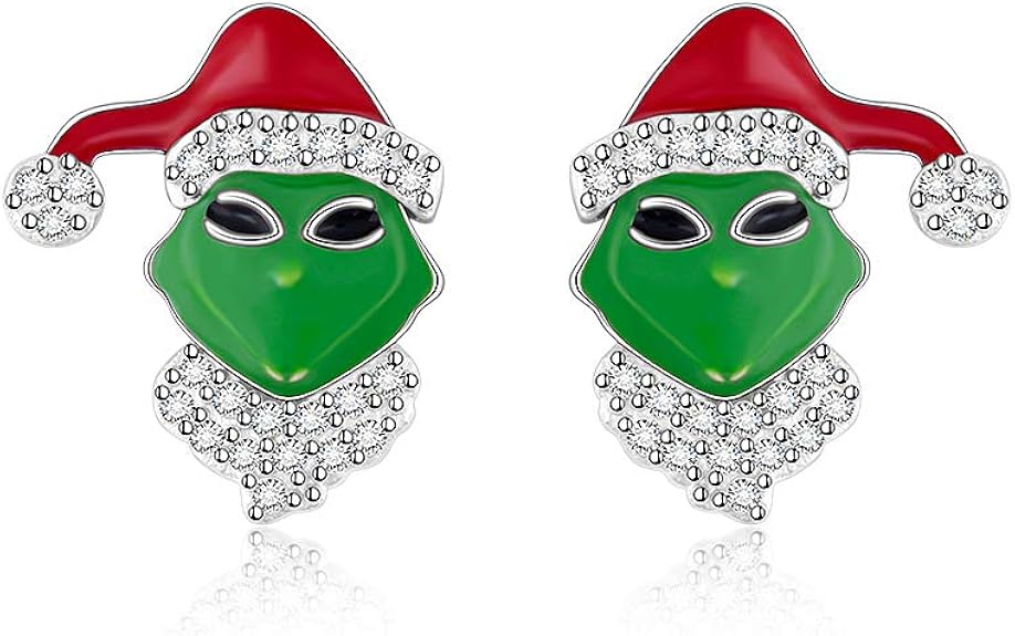 Sterling Silver Grinch Stud Earrings for Women Diamond Clip on ...