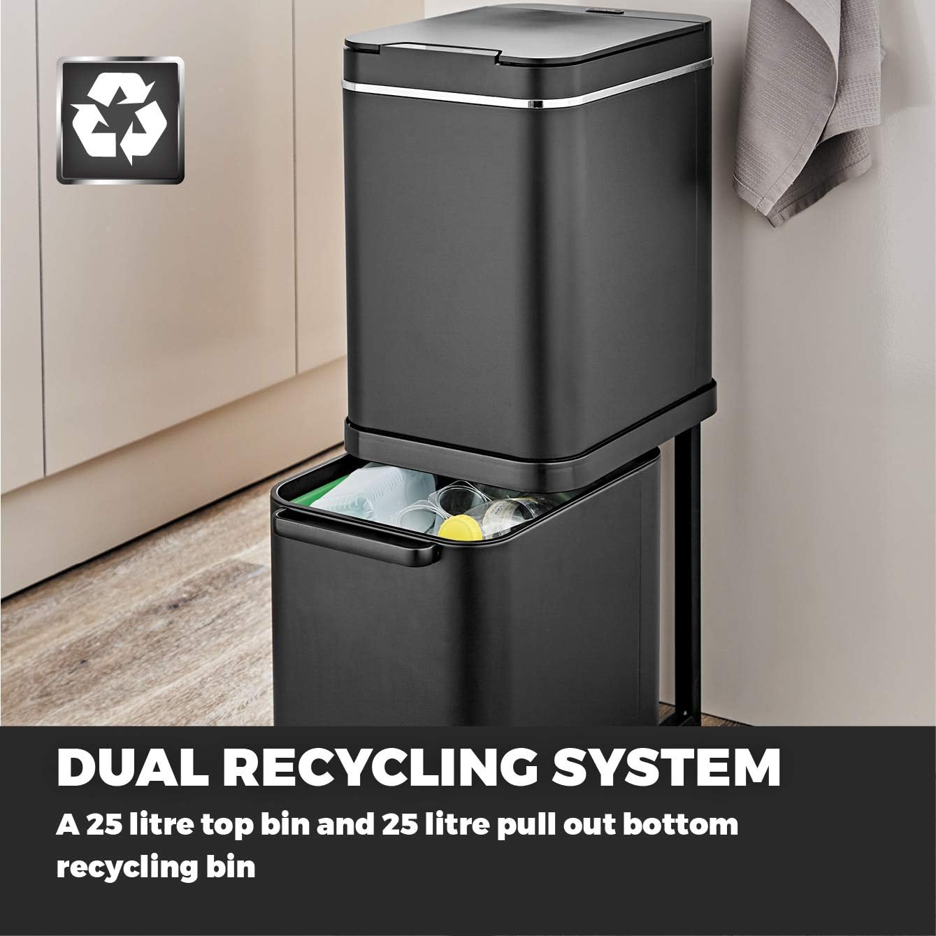 Tower Freedom T938016PM 50L Advanced Sensor Dual Recycling Bin with ...