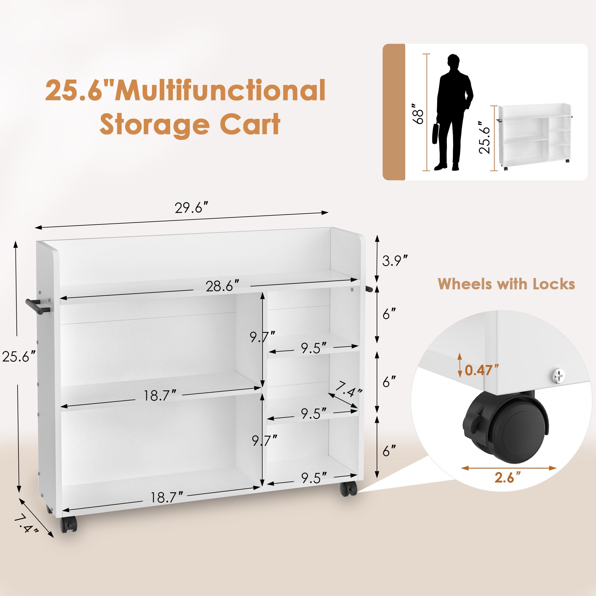 Lockable Wheel Book Cart VECELO Rolling Book Cart - Wood Library Cart ...