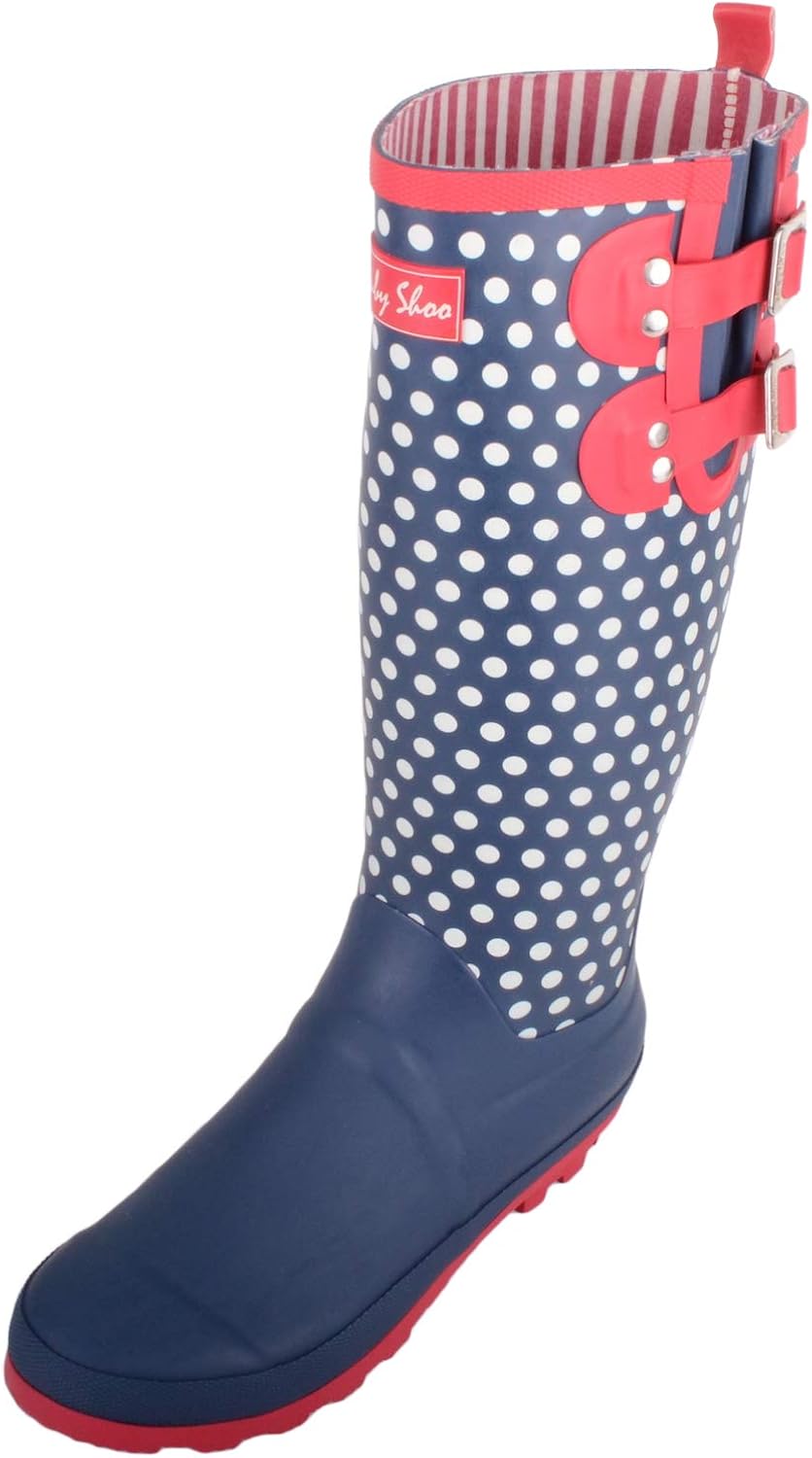 Botas de agua para mujer con lunares impermeables de goma para lluvia ...