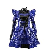 Amazon.com: Women French Maid Pink PVC Lockable Dress Uniform Costume ...