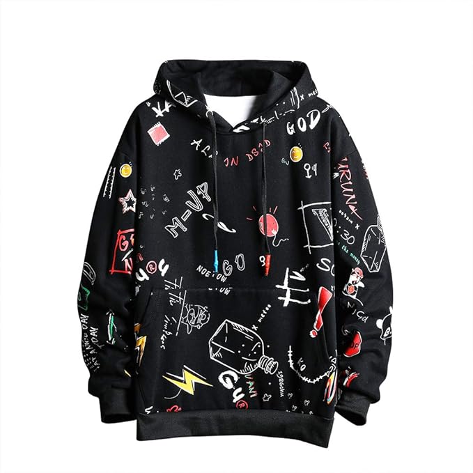 Mens Graffiti Hoodies Print Sweatshirt Fashion Tracksuit Casual Hip-Hop ...