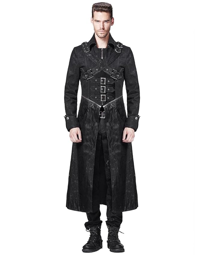 Punk Rave Abaddon Mens Coat Long Jacket Black Goth Steampunk Punk ...