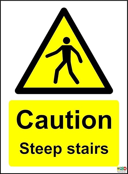 Caution Steep Stairs Safety Sign - Self adhesive sticker 200mm x 150mm ...