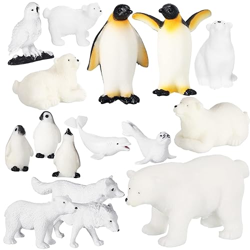 16 Pcs Polar Animals Figurines Antarctic Animals Set Plastic Arctic ...