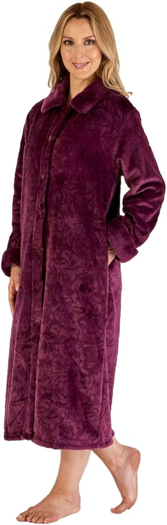 Slenderella Ladies Patterned Faux Fur Collar 46" Long Sleeve Button ...