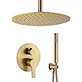 Gold Shower System, Ceiling Shower Faucet Has 12 Inch Round Gold Rain ...