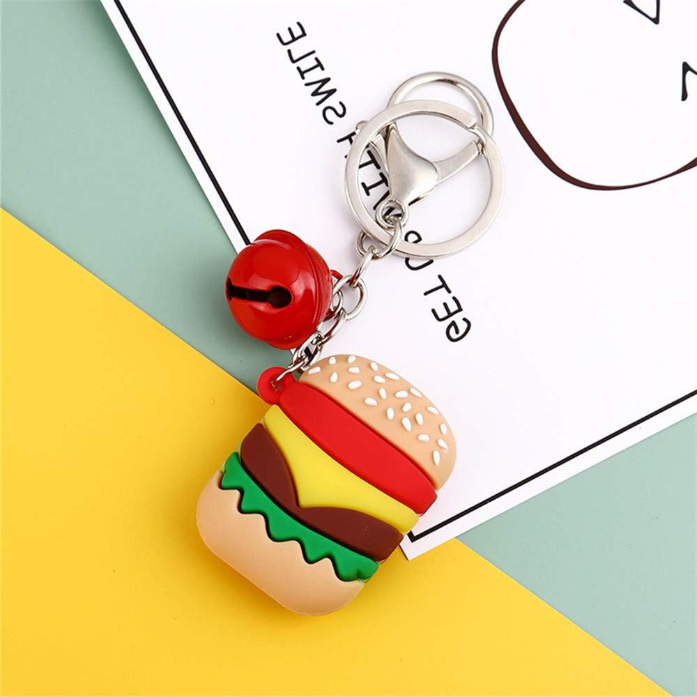 6PC Cartoon Keyrings Charm,Burger Fries Popcorn Durian Avocado White ...