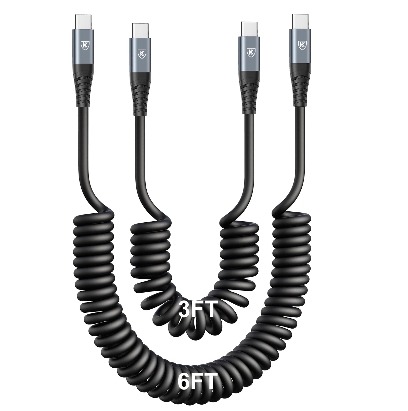 KIYODA 3FT & 6FT USB C to USB C Cable 2Pack - Coiled Type C Fast ...