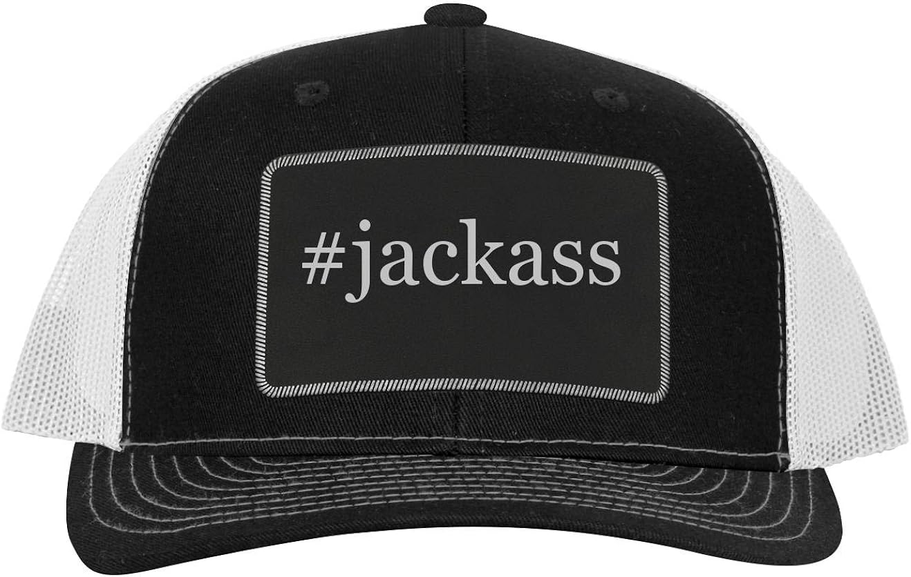 #Jackass - Leather Hashtag Black Patch Engraved Trucker Hat, Black ...