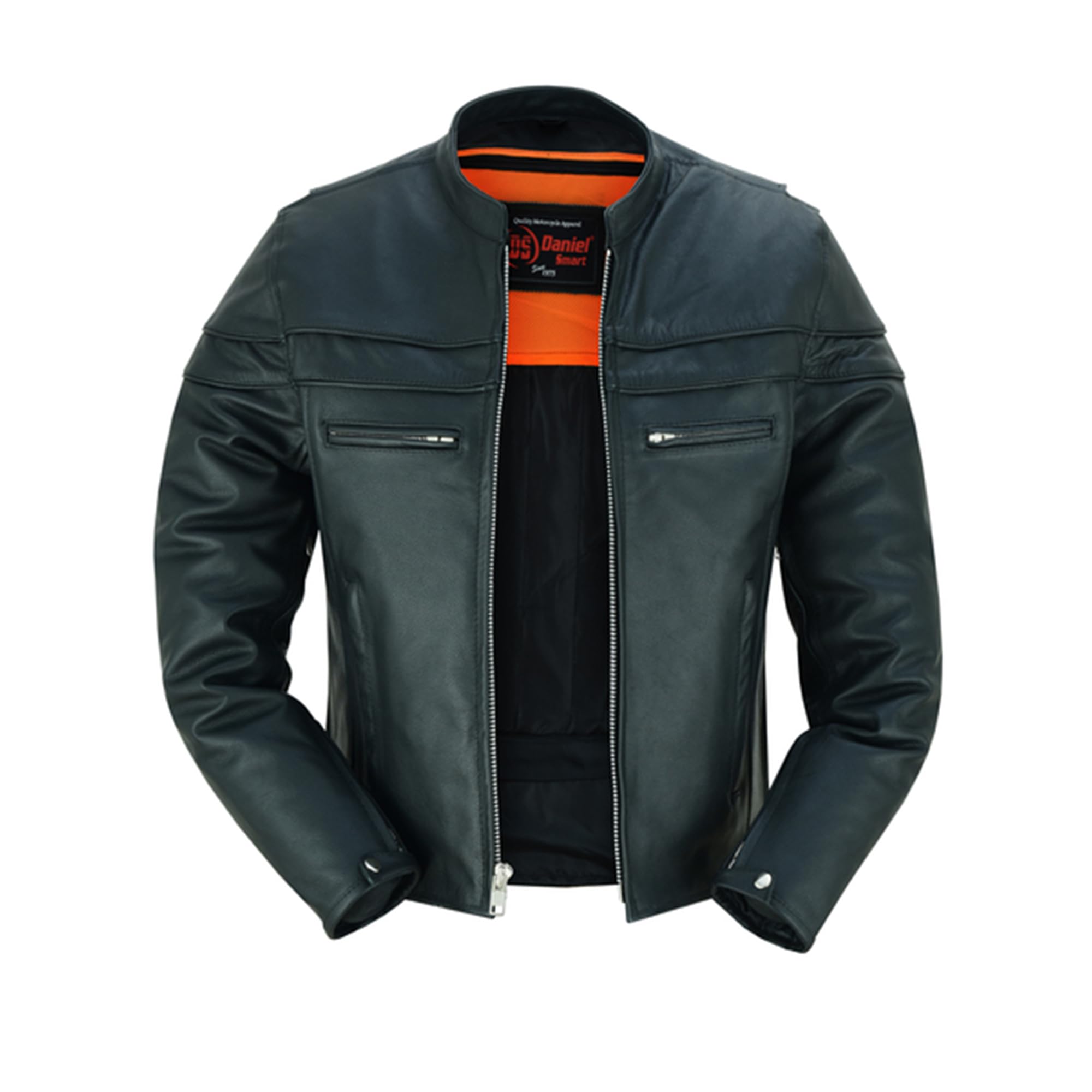 Daniel Smart Men Motorcycle Black Leather Jacket Mandarin Collar Biker ...