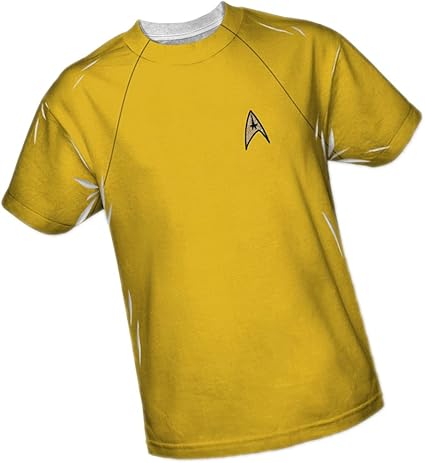 Amazon.com: Star Trek Gold Uniform Front/Back Sports Fabric T-Shirt ...