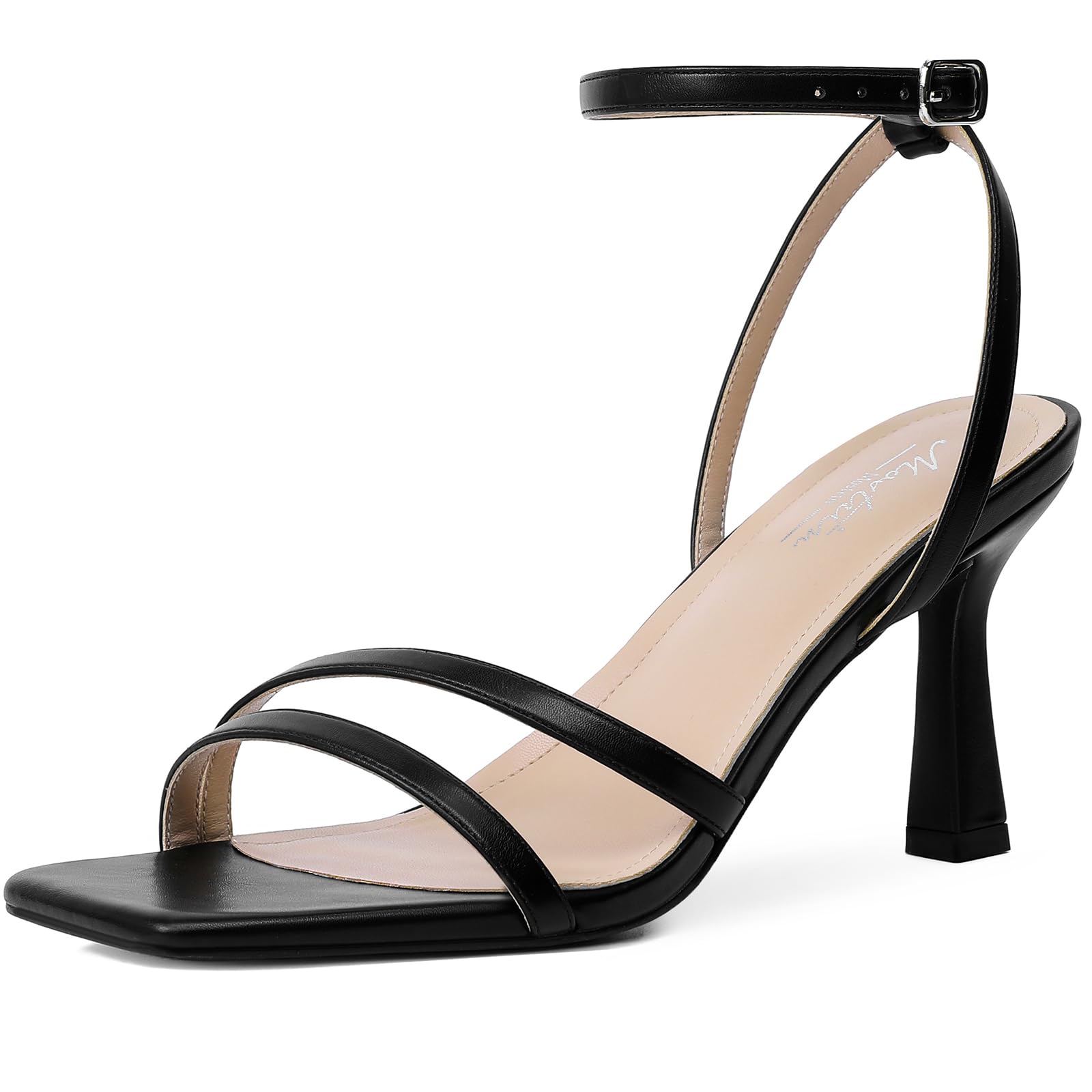 Mostrin Black Heels for Women Strappy Lace Up Ankle Strap Heels Square ...