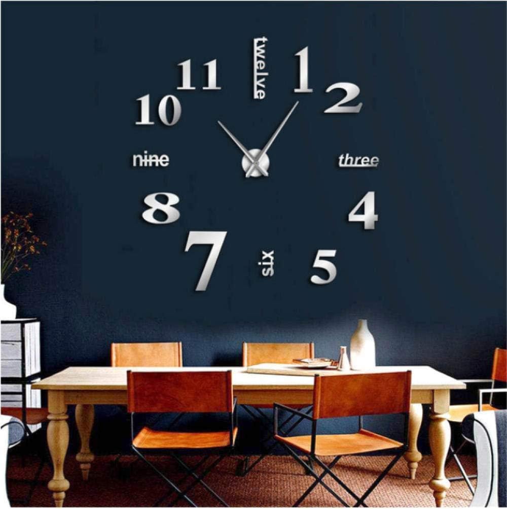 BBNNN DIY Reloj de Pared Grande 3D Espejo Enorme Reloj de Pared Reloj ...