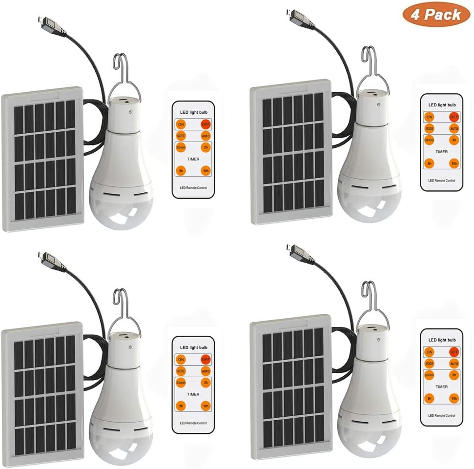 4 StückMengjay® 9W Solar Glühbirne,5 Modi Solarlampe tragbare Lämpchen ...