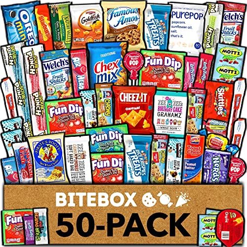 BITEBOX Snack Box Variety Pack Care Package (50 Count) Halloween Treat ...
