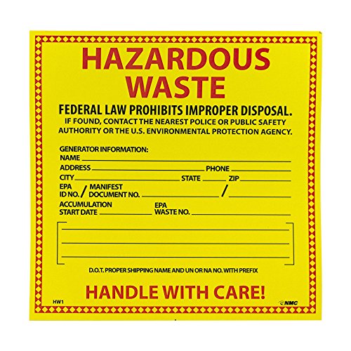 NMC HW1 Hazardous Waste Container Label, "HAZARDOUS WASTE", 6" Width x ...
