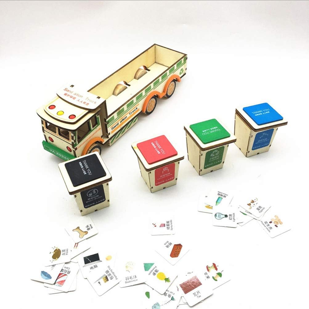 NUOBESTY Wooden Garbage Truck Garbage Sorting Decorative Educational ...