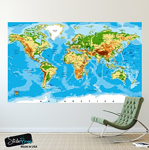Stickerbrand Large World Map Poster Color Print 48in X 80in ...
