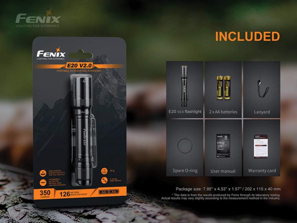 fenix Outdoor E20 V2.0 AA Powered Torch, Black, – BigaMart