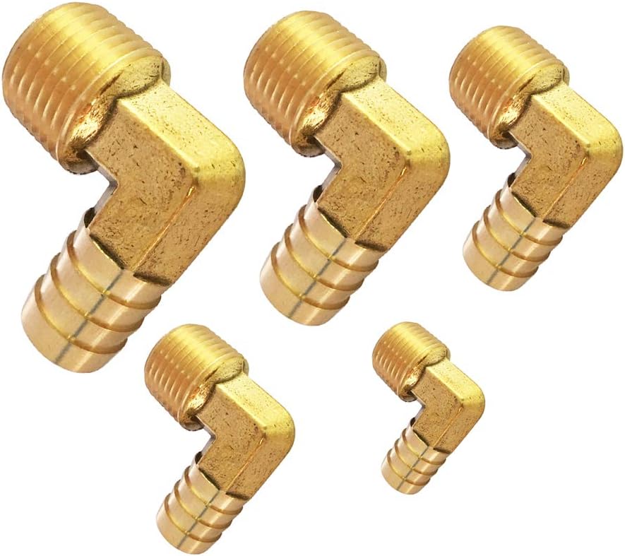 Amazon.com: Brass Hose Barb Fitting, 90 Degree Male Elbow Assortment Kits,3/8" 1/2" Barbed x 1/8 ...