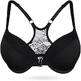 Women's Front Closure Racerback with Lace Bra Push Up Padded Plunge ...