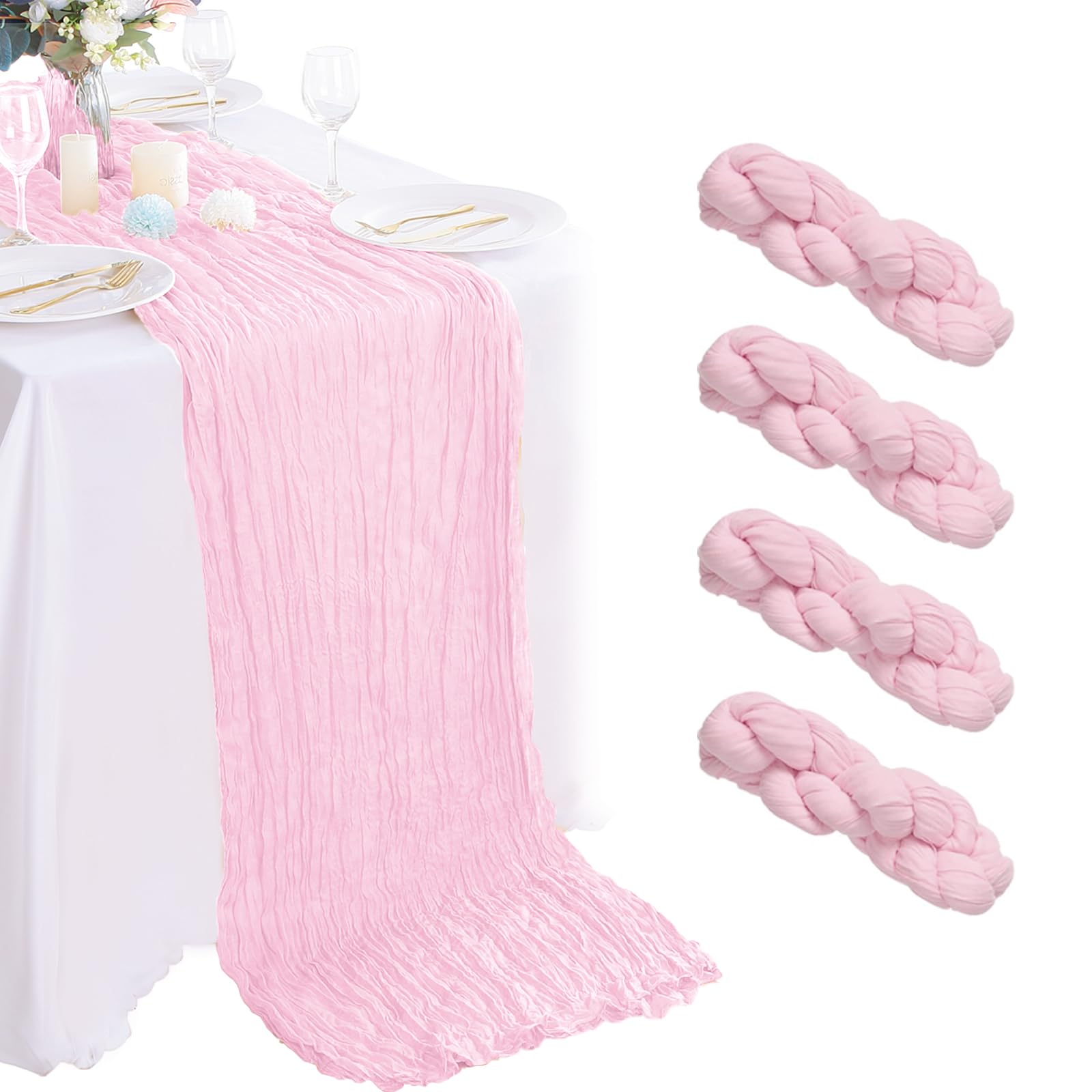 4 Pack Pink Cheesecloth Table Runner 35x120 Inch Boho Gauze Fabric ...