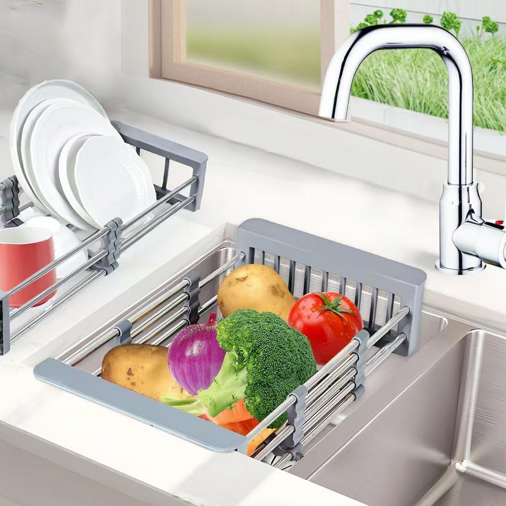 BLYPHOO Dish Drying Rack Kitchen Sink Organizer: Expandable Stainless ...