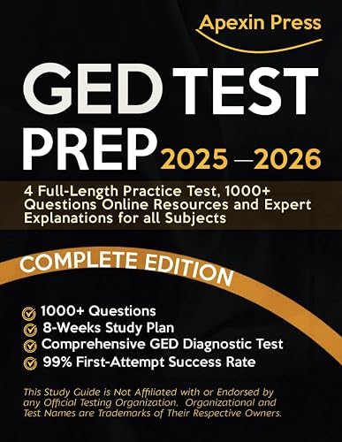 GED Test Prep 2025-2026: 4 Full-Length Practice Tests, 1,000+ Questions ...