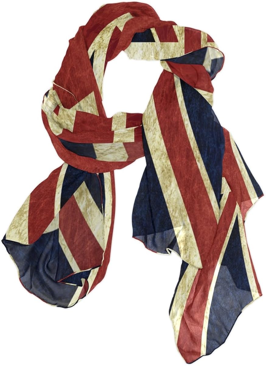 Use7 Fashion Lightweight Vintage Union Jack British Chiffon Silk Long ...