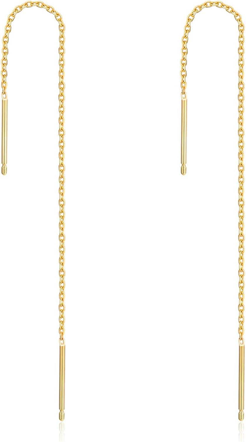 Amazon.com: 14K Solid Gold Thread Earrings for Women, Yellow Gold ...