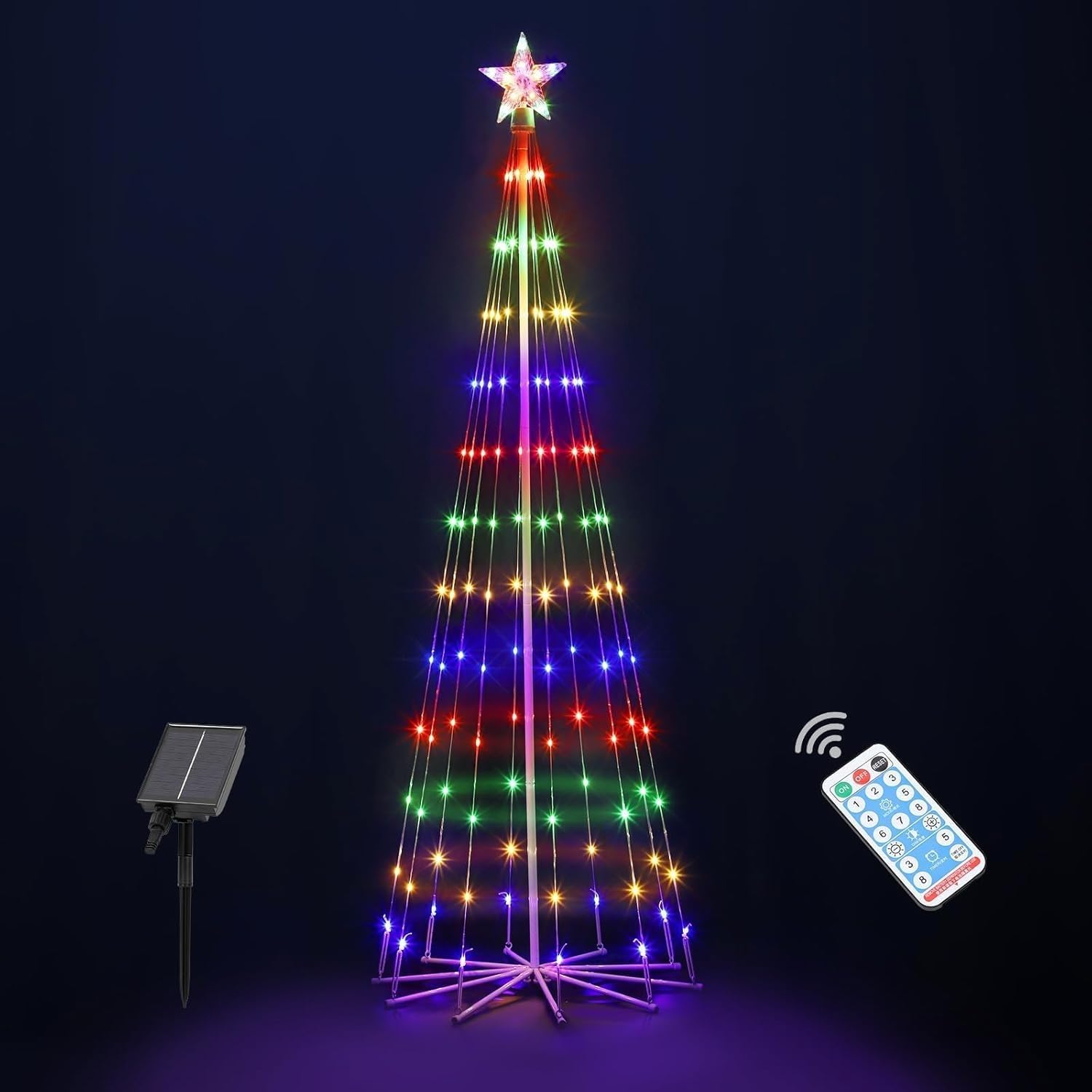 DAMEING 6FT Solar Outdoor Christmas Cone Tree Lights with Remote, LED ...