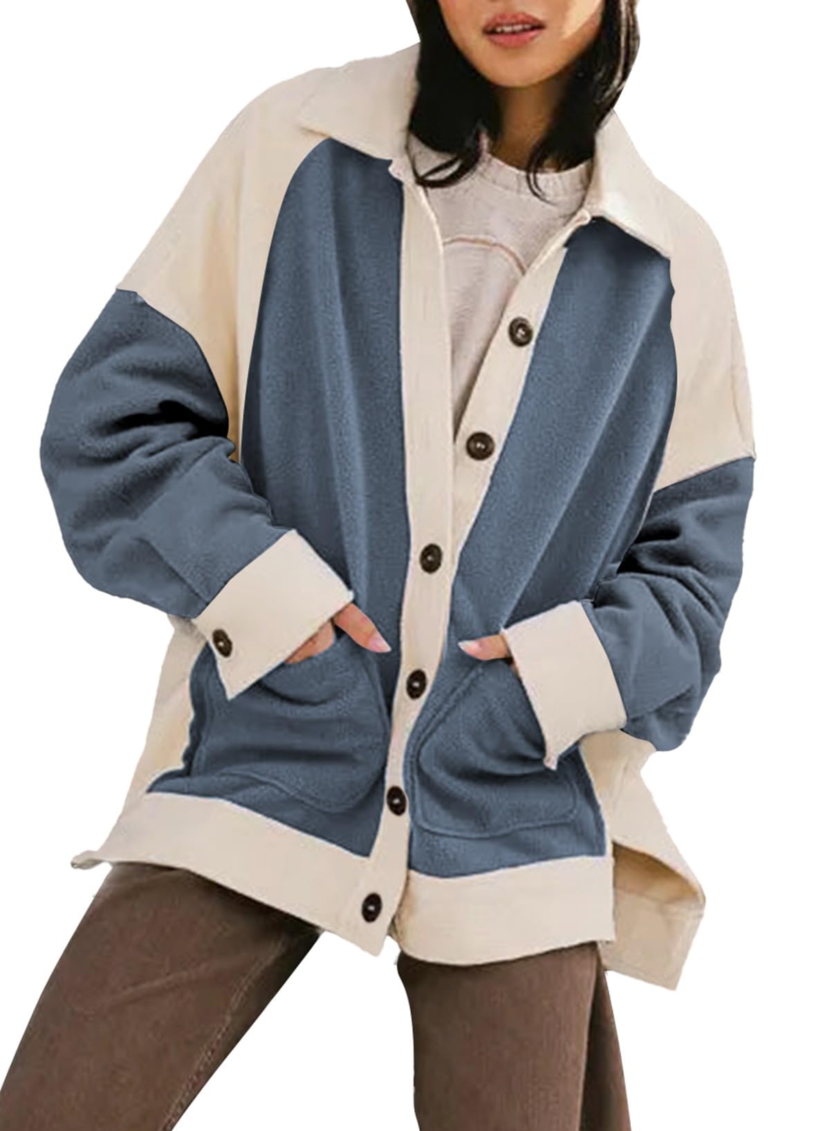 SHEWIN Women's Winter Sherpa Fleece Jacket Long Sleeve Button Down ...