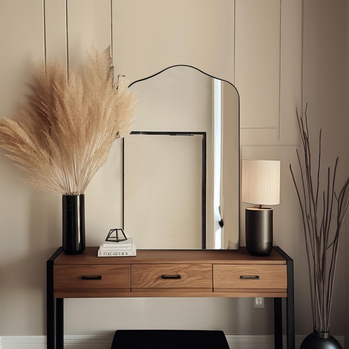 ANDY STAR Irregular Wall Mirror, 22x35 Matte Black Asymmetrical Mirror ...